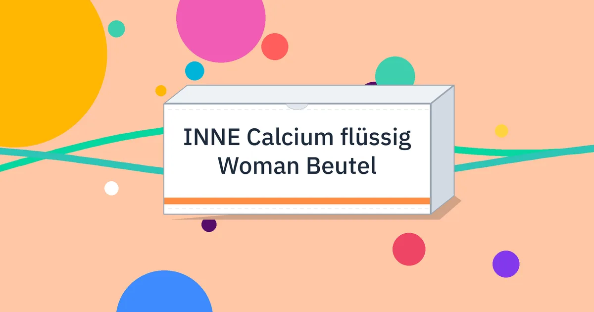 Symbolbild: Packung mit der Aufschrift INNE Calcium flüssig Woman Beutel (PZN 20652325) – Verfügbarkeit und Bezug in Apotheken in Frankfurt am Main
