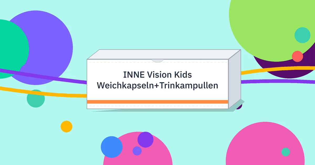 Symbolbild: Packung mit der Aufschrift INNE Vision Kids Weichkapseln+Trinkampullen (PZN 20127613) – Verfügbarkeit und Bezug in Apotheken in Frankfurt am Main