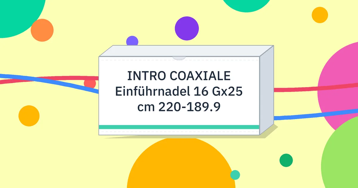 Symbolbild: Packung mit der Aufschrift INTRO COAXIALE Einführnadel 16 Gx25 cm 220-189.9 (PZN 16946245) – Verfügbarkeit und Bezug in Apotheken in Frankfurt am Main