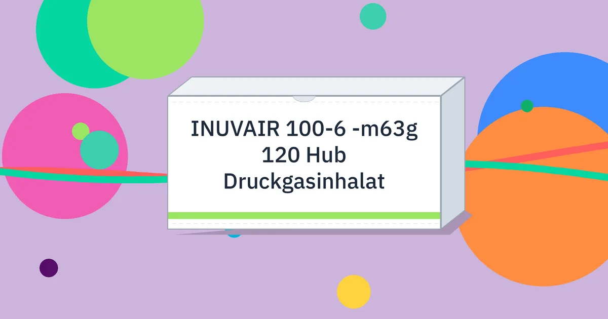 Symbolbild: Packung mit der Aufschrift INUVAIR 100-6 -m63g 120 Hub Druckgasinhalat (PZN 10748490) – Verfügbarkeit und Bezug in Apotheken in Frankfurt am Main