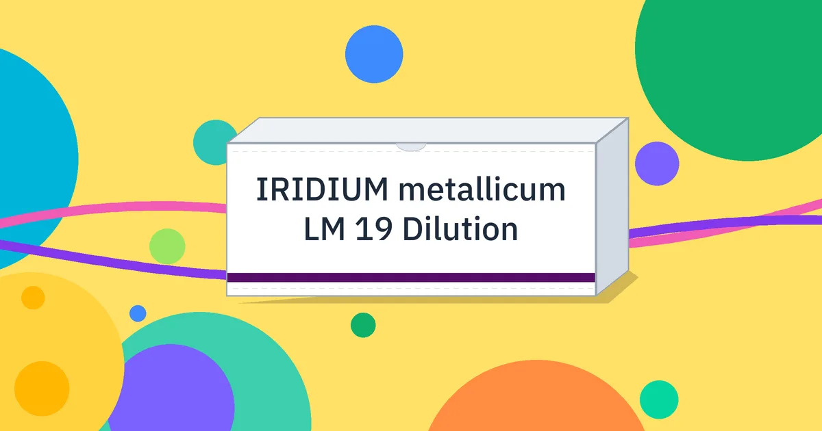 Symbolbild: Packung mit der Aufschrift IRIDIUM metallicum LM 19 Dilution (PZN 12913533) – Verfügbarkeit und Bezug in Apotheken in Frankfurt am Main