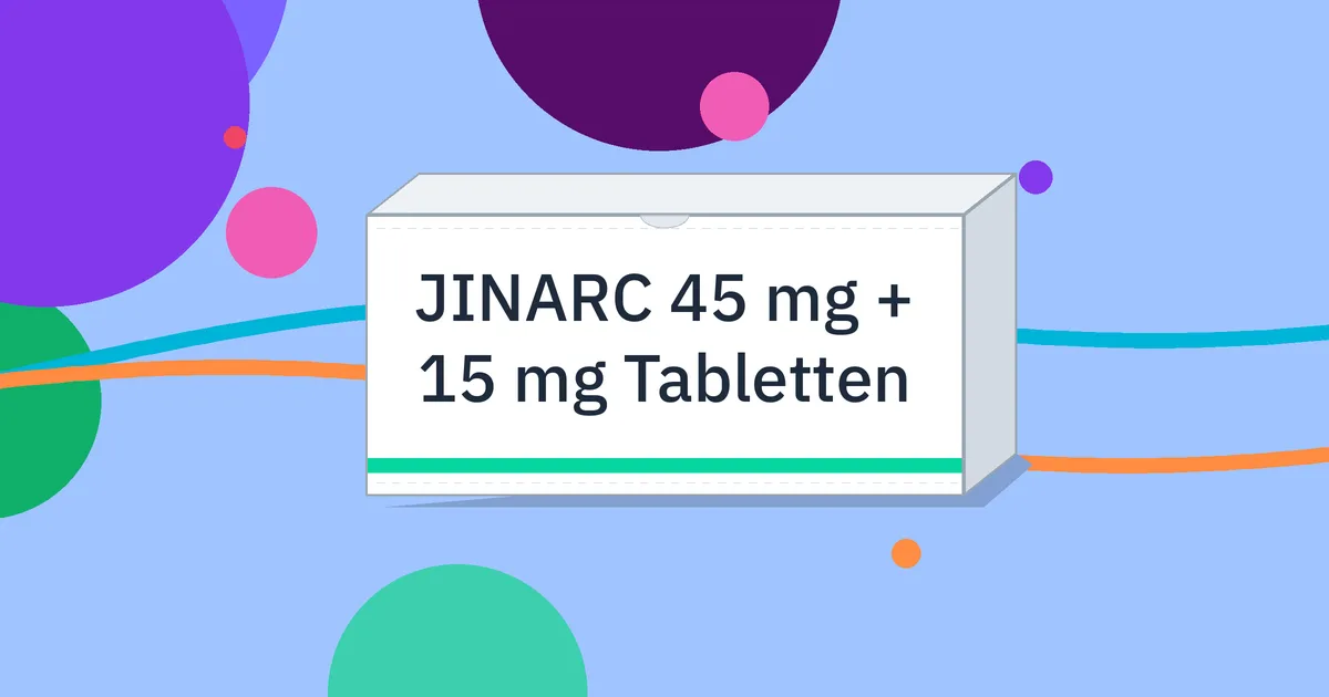 Symbolbild: Packung mit der Aufschrift JINARC 45 mg + 15 mg Tabletten (PZN 18775813) – Verfügbarkeit und Bezug in Apotheken in Frankfurt am Main