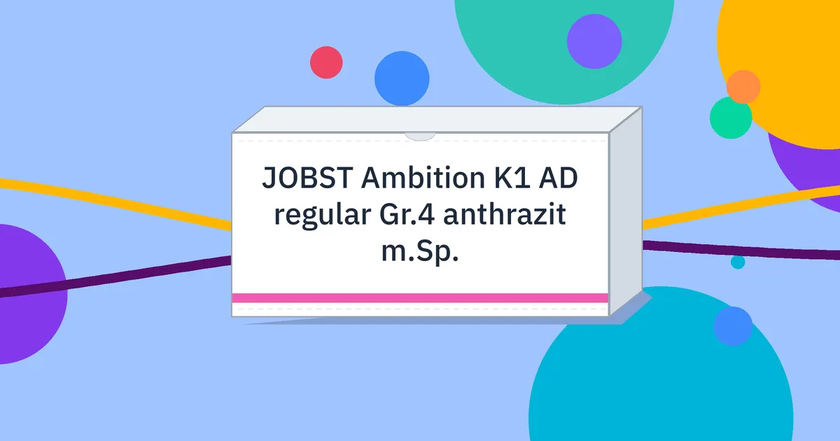 Symbolbild: Packung mit der Aufschrift JOBST Ambition K1 AD regular Gr.4 anthrazit m.Sp. (PZN 11020112) – Verfügbarkeit und Bezug in Apotheken in Frankfurt am Main