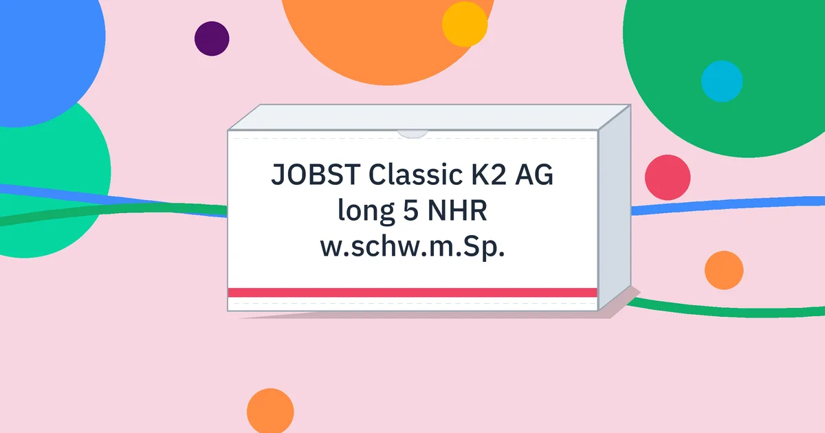 Symbolbild: Packung mit der Aufschrift JOBST Classic K2 AG long 5 NHR w.schw.m.Sp. (PZN 10727111) – Verfügbarkeit und Bezug in Apotheken in Frankfurt am Main