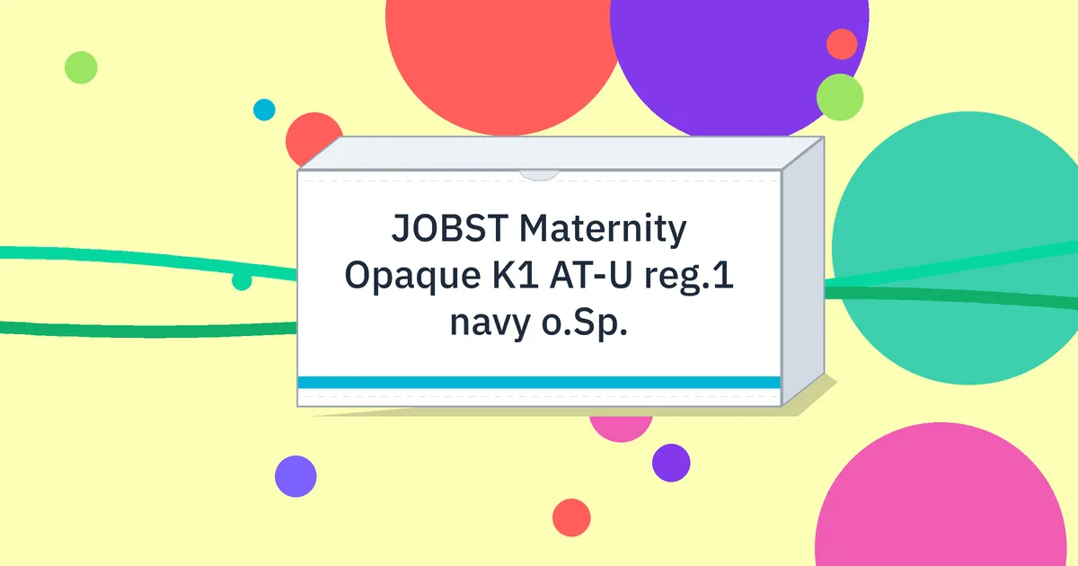 Symbolbild: Packung mit der Aufschrift JOBST Maternity Opaque K1 AT-U reg.1 navy o.Sp. (PZN 15859857) – Verfügbarkeit und Bezug in Apotheken in Frankfurt am Main