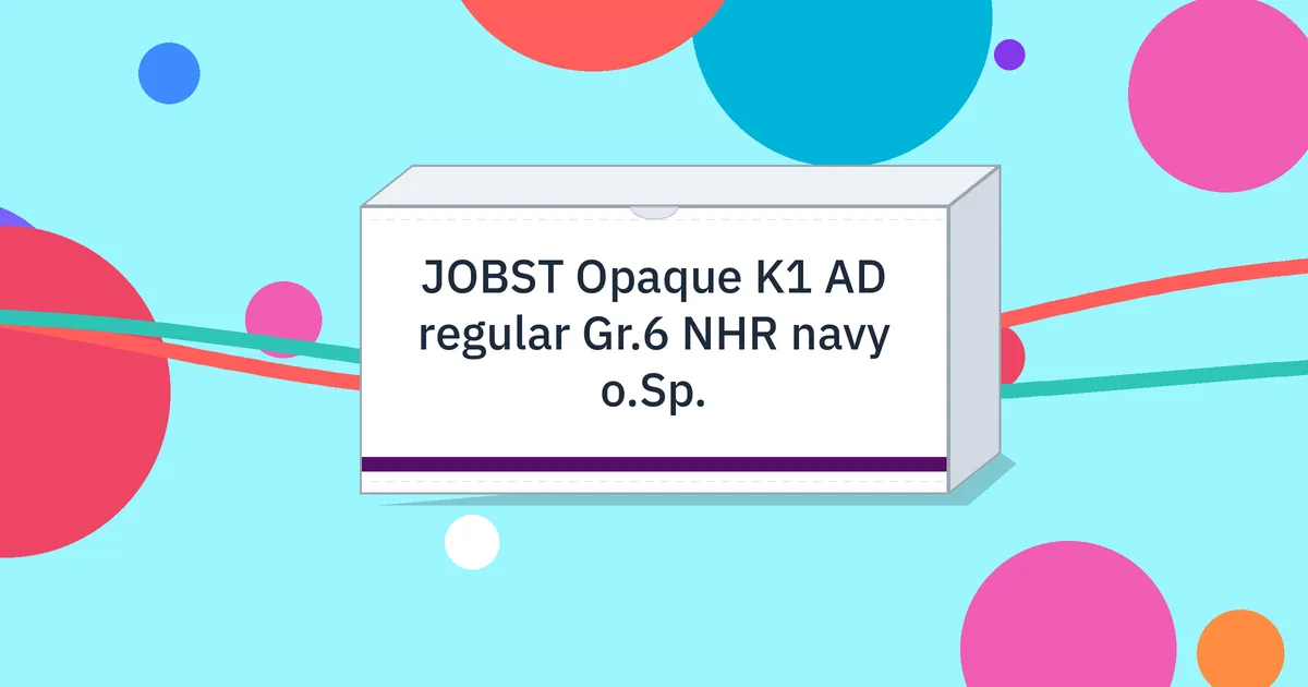 Symbolbild: Packung mit der Aufschrift JOBST Opaque K1 AD regular Gr.6 NHR navy o.Sp. (PZN 13082583) – Verfügbarkeit und Bezug in Apotheken in Frankfurt am Main