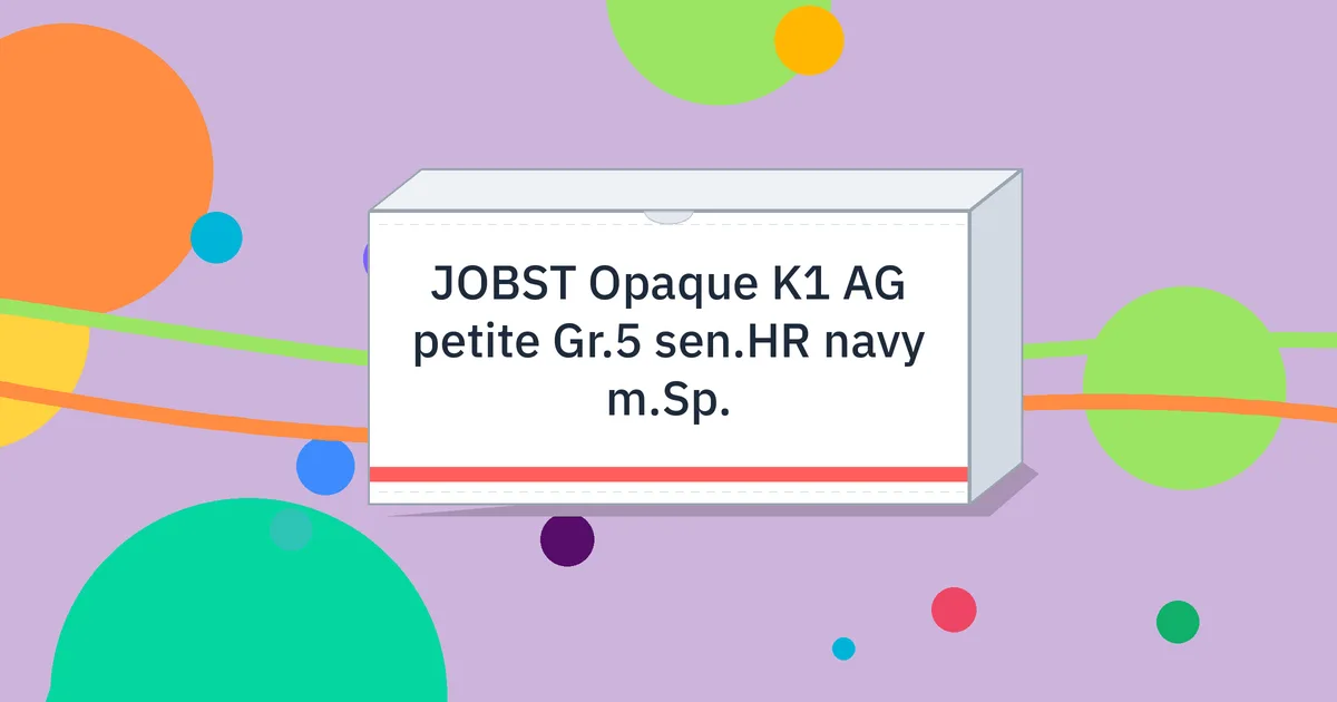 Symbolbild: Packung mit der Aufschrift JOBST Opaque K1 AG petite Gr.5 sen.HR navy m.Sp. (PZN 13085601) – Verfügbarkeit und Bezug in Apotheken in Frankfurt am Main
