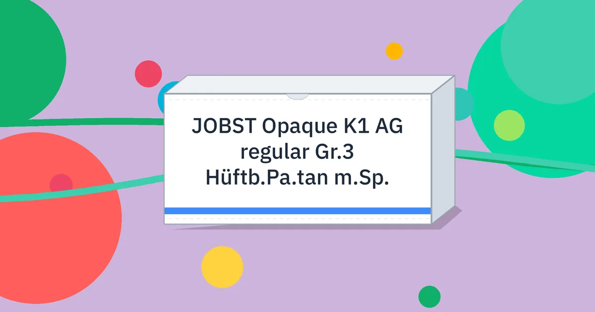 Symbolbild: Packung mit der Aufschrift JOBST Opaque K1 AG regular Gr.3 Hüftb.Pa.tan m.Sp. (PZN 16272628) – Verfügbarkeit und Bezug in Apotheken in Frankfurt am Main