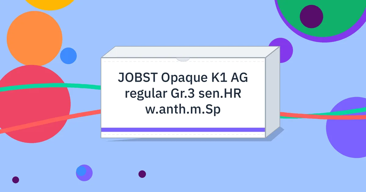 Symbolbild: Packung mit der Aufschrift JOBST Opaque K1 AG regular Gr.3 sen.HR w.anth.m.Sp (PZN 16265019) – Verfügbarkeit und Bezug in Apotheken in Frankfurt am Main