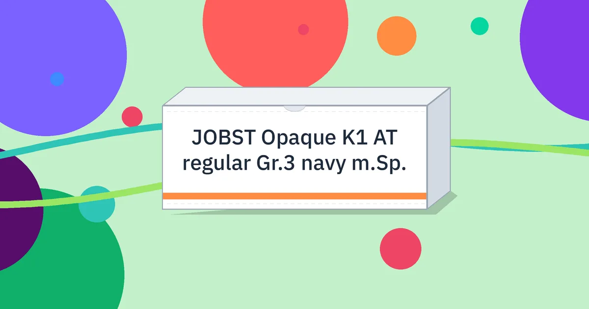Symbolbild: Packung mit der Aufschrift JOBST Opaque K1 AT regular Gr.3 navy m.Sp. (PZN 13106970) – Verfügbarkeit und Bezug in Apotheken in Frankfurt am Main