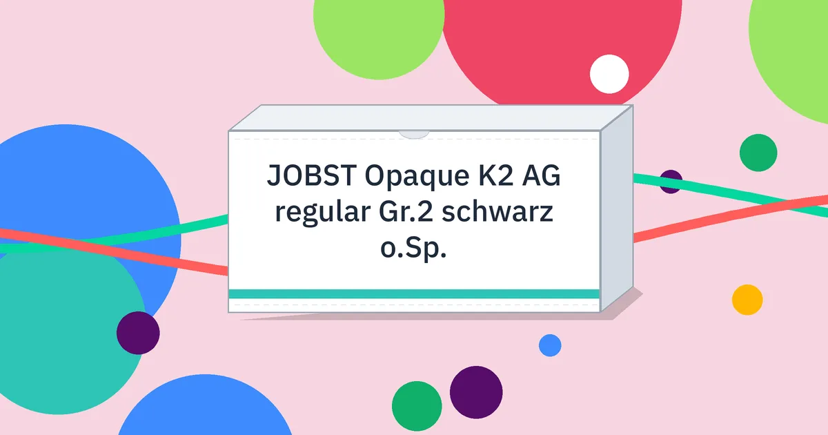 Symbolbild: Packung mit der Aufschrift JOBST Opaque K2 AG regular Gr.2 schwarz o.Sp. (PZN 13113361) – Verfügbarkeit und Bezug in Apotheken in Frankfurt am Main