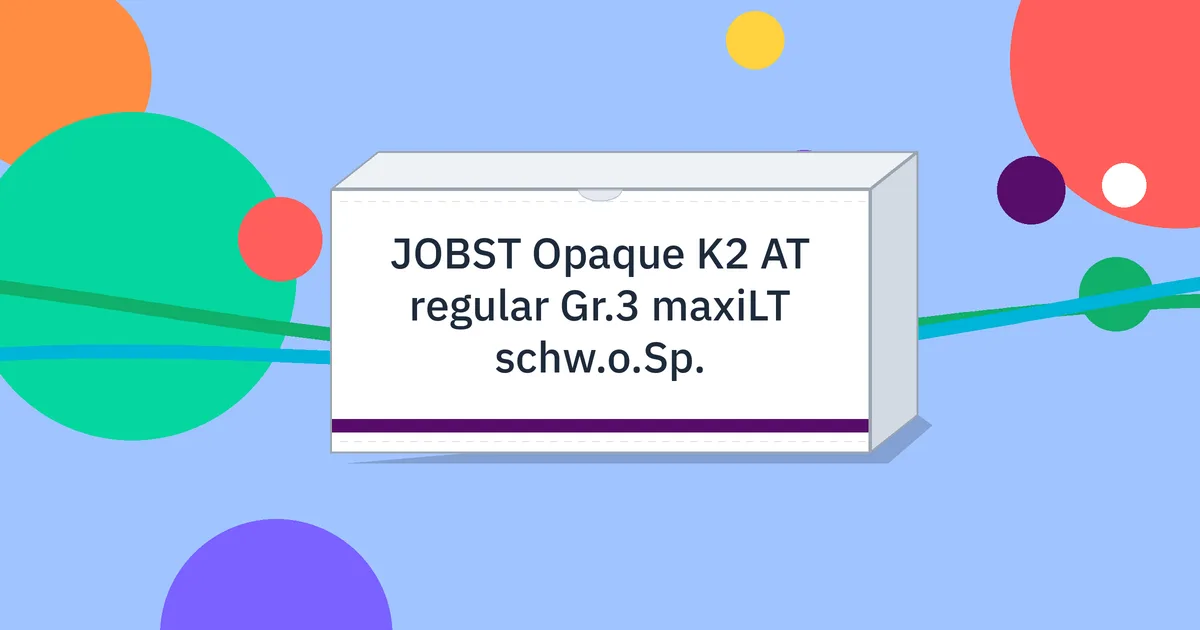 Symbolbild: Packung mit der Aufschrift JOBST Opaque K2 AT regular Gr.3 maxiLT schw.o.Sp. (PZN 13122147) – Verfügbarkeit und Bezug in Apotheken in Frankfurt am Main