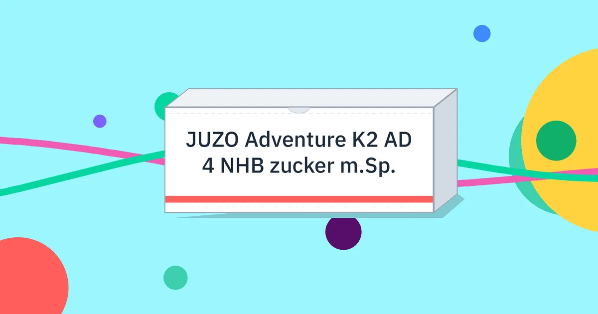 Symbolbild: Packung mit der Aufschrift JUZO Adventure K2 AD 4 NHB zucker m.Sp. (PZN 16342808) – Verfügbarkeit und Bezug in Apotheken in Frankfurt am Main