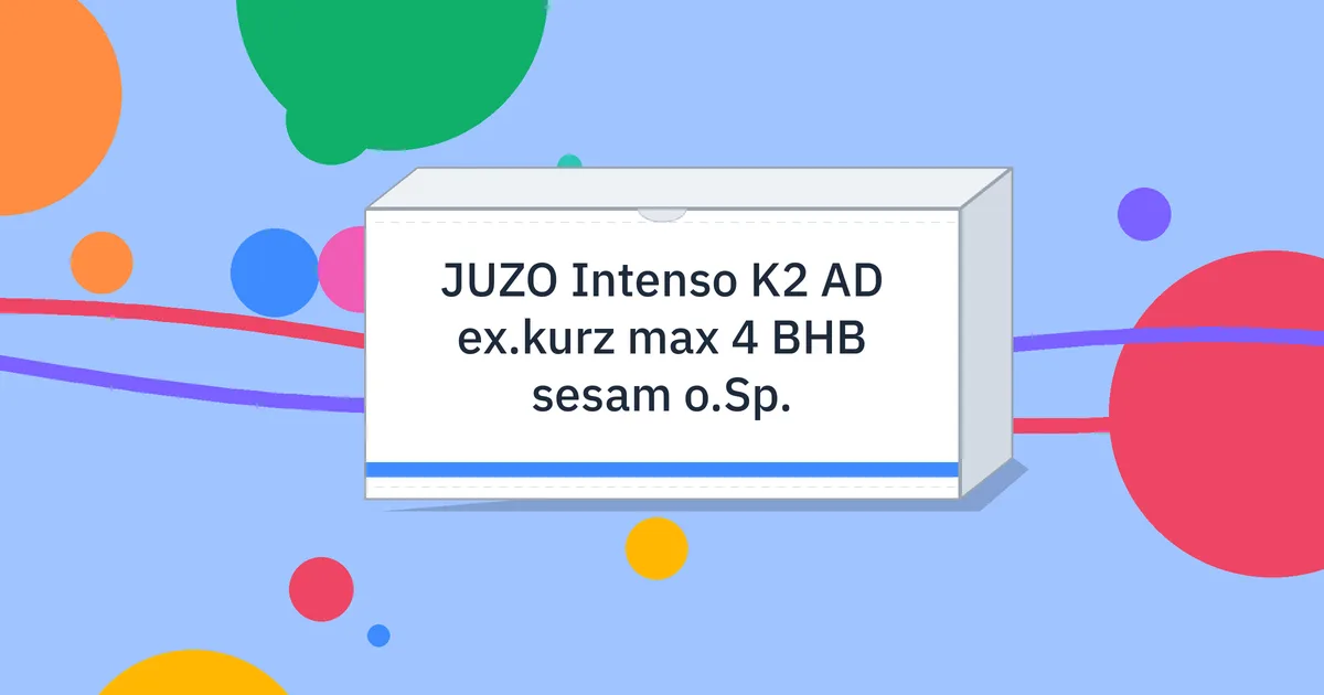 Symbolbild: Packung mit der Aufschrift JUZO Intenso K2 AD ex.kurz max 4 BHB sesam o.Sp. (PZN 18624451) – Verfügbarkeit und Bezug in Apotheken in Frankfurt am Main