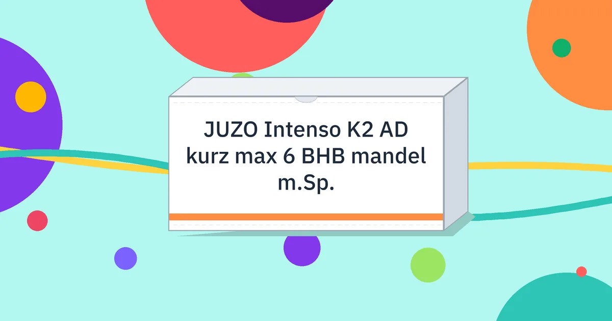 Symbolbild: Packung mit der Aufschrift JUZO Intenso K2 AD kurz max 6 BHB mandel m.Sp. (PZN 18615848) – Verfügbarkeit und Bezug in Apotheken in Frankfurt am Main