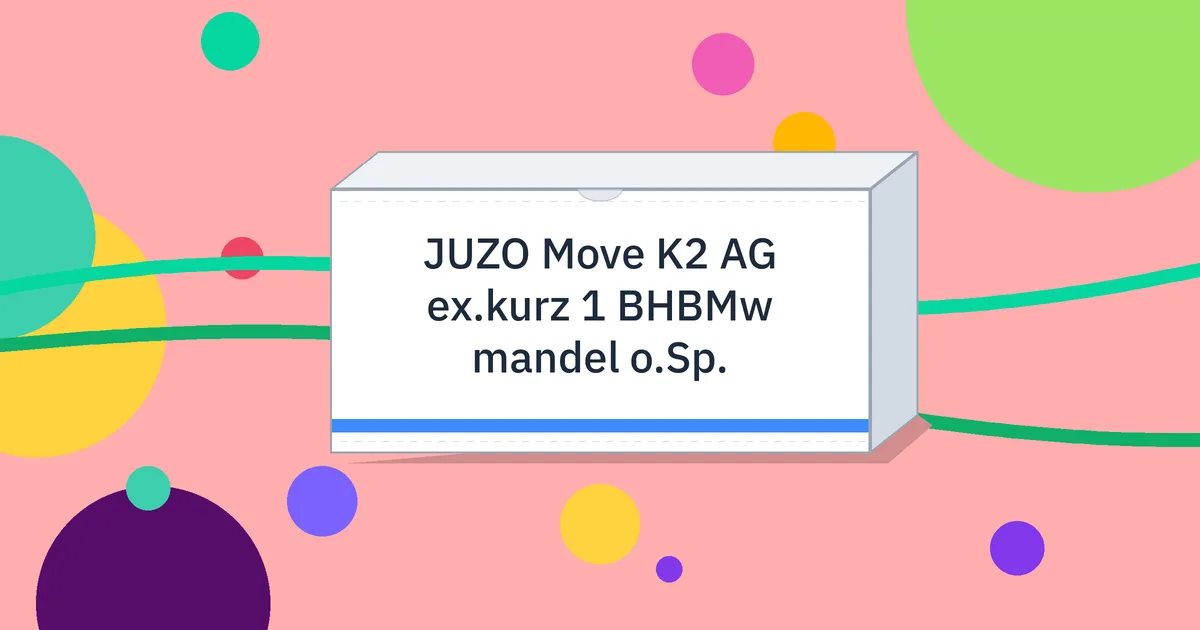 Symbolbild: Packung mit der Aufschrift JUZO Move K2 AG ex.kurz 1 BHBMw mandel o.Sp. (PZN 16649665) – Verfügbarkeit und Bezug in Apotheken in Frankfurt am Main