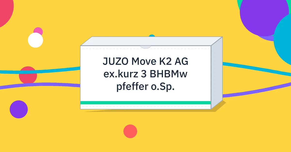 Symbolbild: Packung mit der Aufschrift JUZO Move K2 AG ex.kurz 3 BHBMw pfeffer o.Sp. (PZN 16649607) – Verfügbarkeit und Bezug in Apotheken in Frankfurt am Main