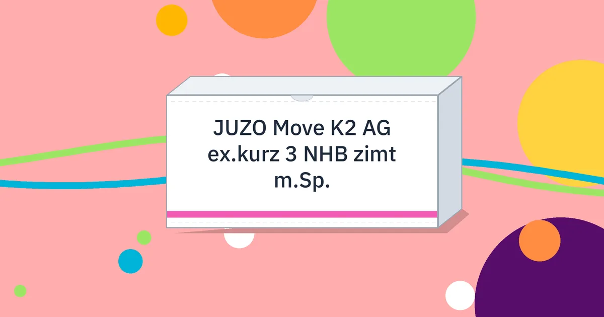 Symbolbild: Packung mit der Aufschrift JUZO Move K2 AG ex.kurz 3 NHB zimt m.Sp. (PZN 18531637) – Verfügbarkeit und Bezug in Apotheken in Frankfurt am Main
