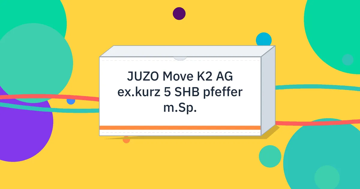 Symbolbild: Packung mit der Aufschrift JUZO Move K2 AG ex.kurz 5 SHB pfeffer m.Sp. (PZN 16651372) – Verfügbarkeit und Bezug in Apotheken in Frankfurt am Main