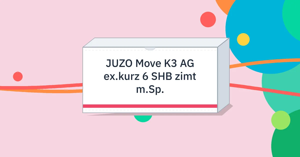 Symbolbild: Packung mit der Aufschrift JUZO Move K3 AG ex.kurz 6 SHB zimt m.Sp. (PZN 18583338) – Verfügbarkeit und Bezug in Apotheken in Frankfurt am Main