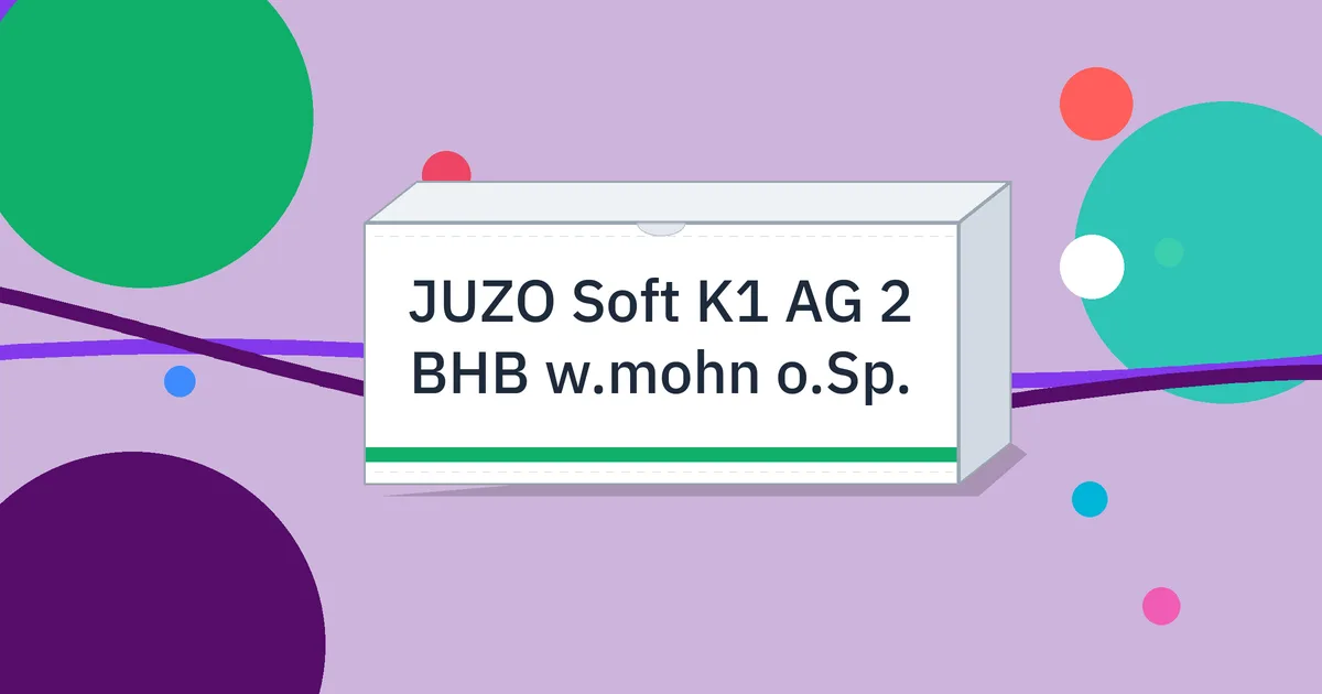 Symbolbild: Packung mit der Aufschrift JUZO Soft K1 AG 2 BHB w.mohn o.Sp. (PZN 14837687) – Verfügbarkeit und Bezug in Apotheken in Frankfurt am Main
