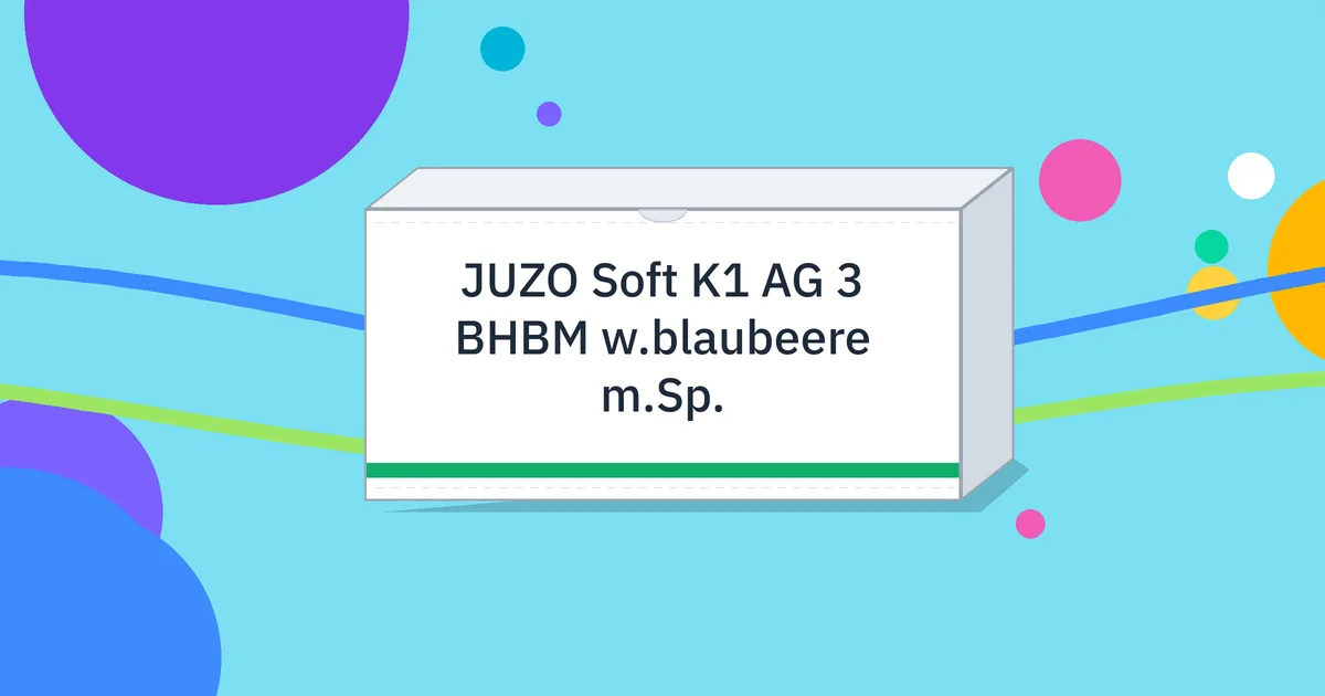 Symbolbild: Packung mit der Aufschrift JUZO Soft K1 AG 3 BHBM w.blaubeere m.Sp. (PZN 14862998) – Verfügbarkeit und Bezug in Apotheken in Frankfurt am Main