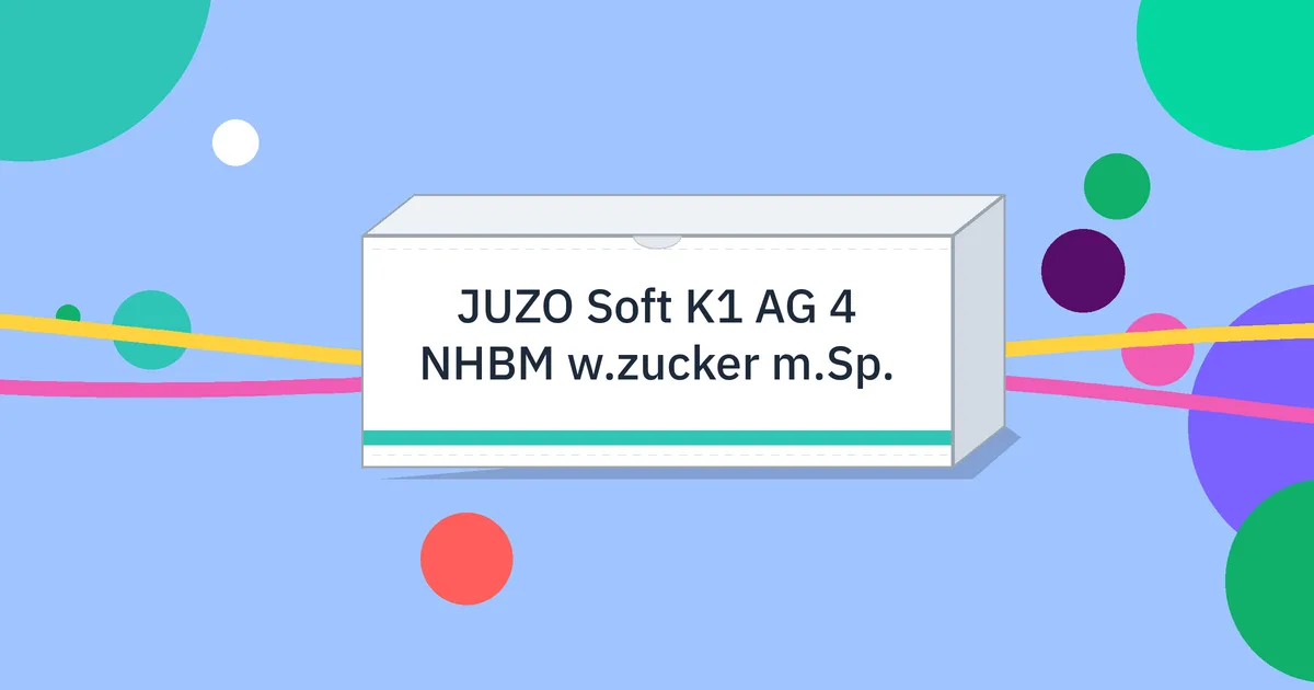 Symbolbild: Packung mit der Aufschrift JUZO Soft K1 AG 4 NHBM w.zucker m.Sp. (PZN 15015622) – Verfügbarkeit und Bezug in Apotheken in Frankfurt am Main