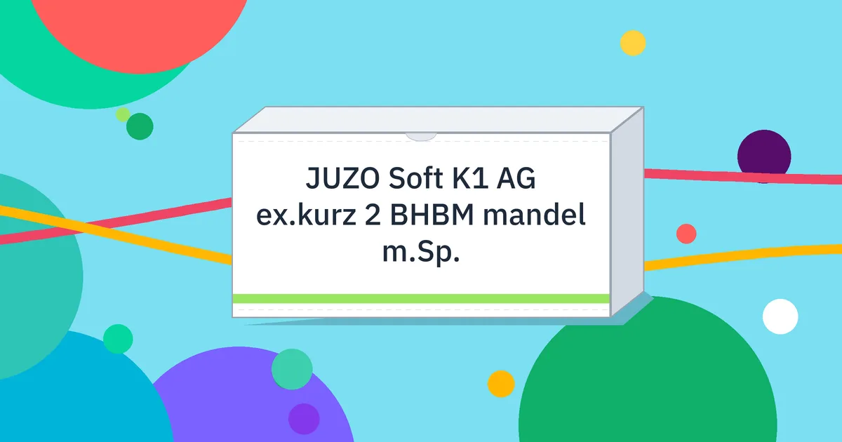 Symbolbild: Packung mit der Aufschrift JUZO Soft K1 AG ex.kurz 2 BHBM mandel m.Sp. (PZN 14856472) – Verfügbarkeit und Bezug in Apotheken in Frankfurt am Main