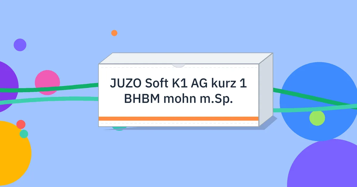 Symbolbild: Packung mit der Aufschrift JUZO Soft K1 AG kurz 1 BHBM mohn m.Sp. (PZN 14855886) – Verfügbarkeit und Bezug in Apotheken in Frankfurt am Main