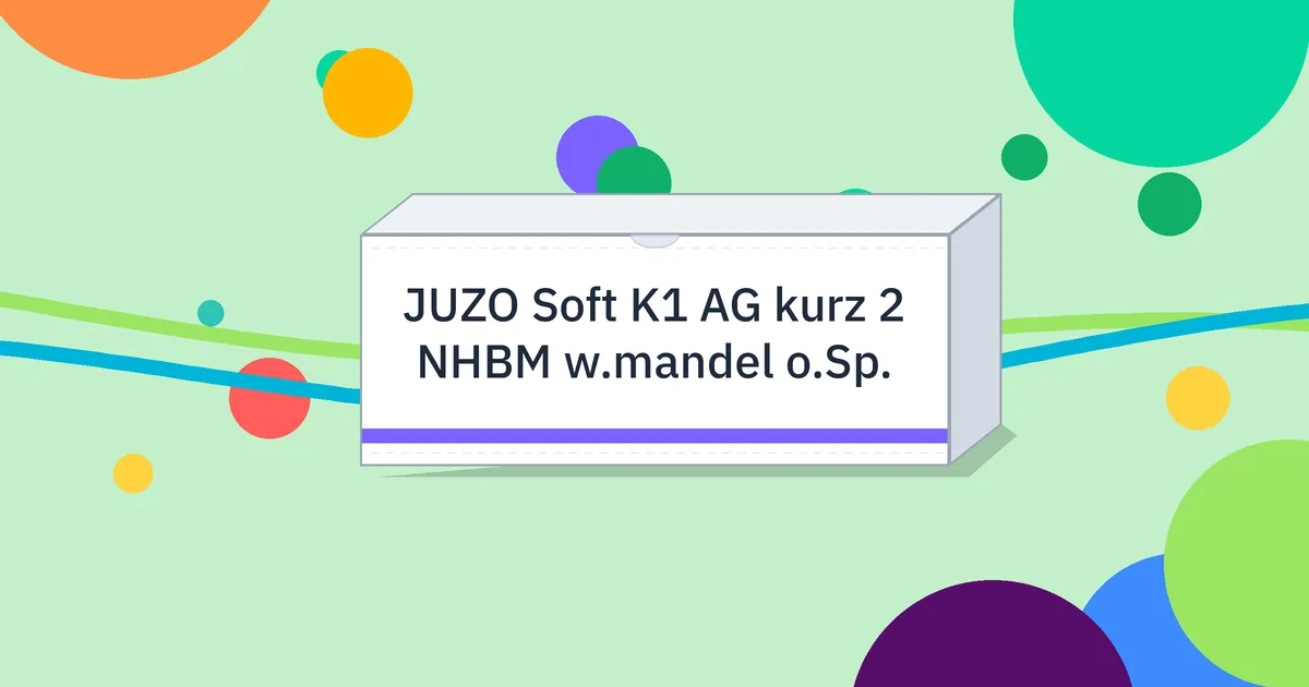 Symbolbild: Packung mit der Aufschrift JUZO Soft K1 AG kurz 2 NHBM w.mandel o.Sp. (PZN 14999792) – Verfügbarkeit und Bezug in Apotheken in Frankfurt am Main