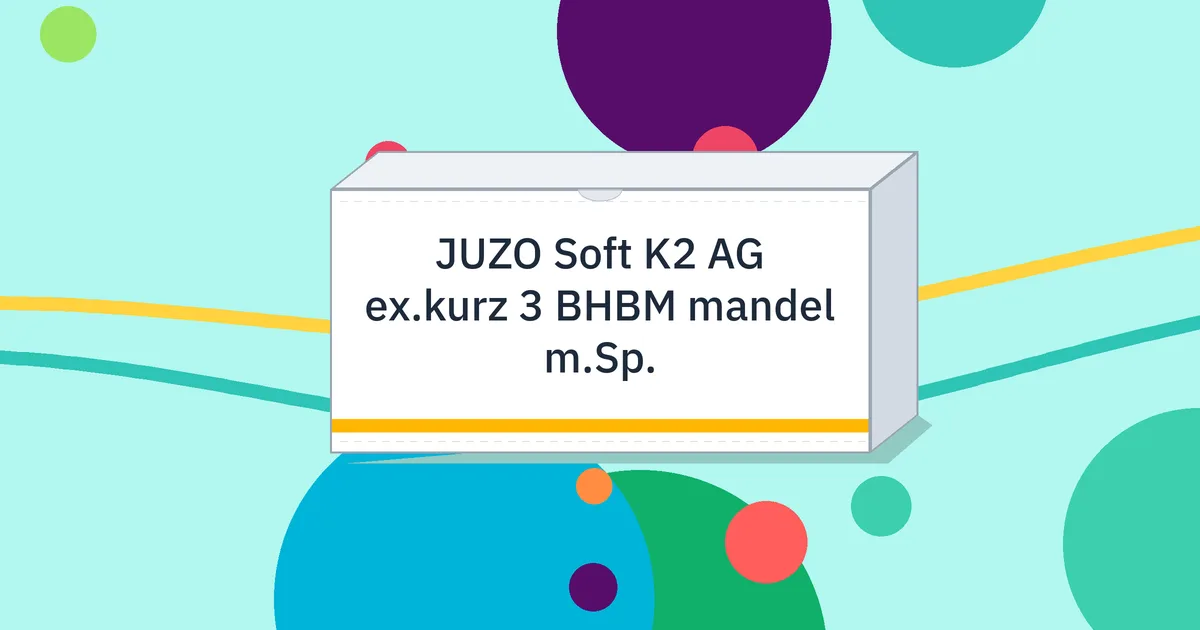 Symbolbild: Packung mit der Aufschrift JUZO Soft K2 AG ex.kurz 3 BHBM mandel m.Sp. (PZN 14860433) – Verfügbarkeit und Bezug in Apotheken in Frankfurt am Main