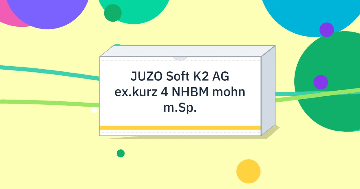Symbolbild: Packung mit der Aufschrift JUZO Soft K2 AG ex.kurz 4 NHBM mohn m.Sp. (PZN 15022378) – Verfügbarkeit und Bezug in Apotheken in Frankfurt am Main