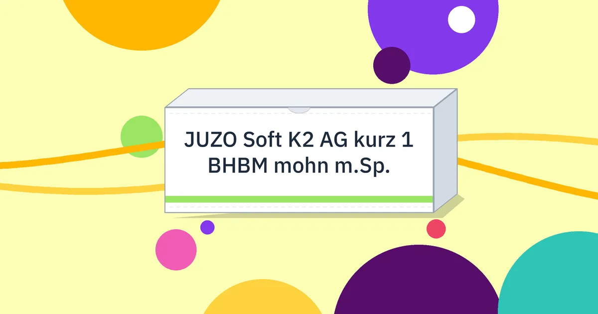 Symbolbild: Packung mit der Aufschrift JUZO Soft K2 AG kurz 1 BHBM mohn m.Sp. (PZN 14859826) – Verfügbarkeit und Bezug in Apotheken in Frankfurt am Main