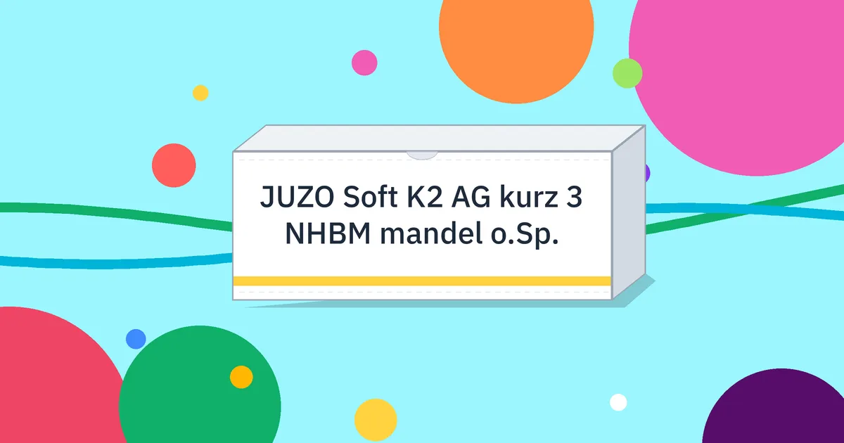 Symbolbild: Packung mit der Aufschrift JUZO Soft K2 AG kurz 3 NHBM mandel o.Sp. (PZN 14998284) – Verfügbarkeit und Bezug in Apotheken in Frankfurt am Main