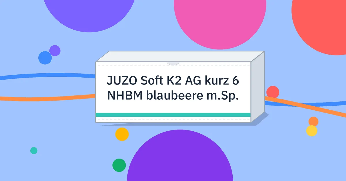 Symbolbild: Packung mit der Aufschrift JUZO Soft K2 AG kurz 6 NHBM blaubeere m.Sp. (PZN 15020959) – Verfügbarkeit und Bezug in Apotheken in Frankfurt am Main