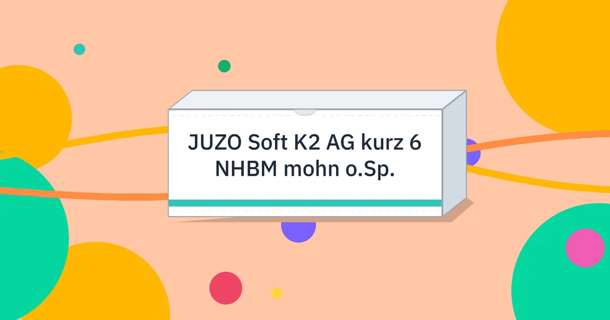 Symbolbild: Packung mit der Aufschrift JUZO Soft K2 AG kurz 6 NHBM mohn o.Sp. (PZN 14997540) – Verfügbarkeit und Bezug in Apotheken in Frankfurt am Main