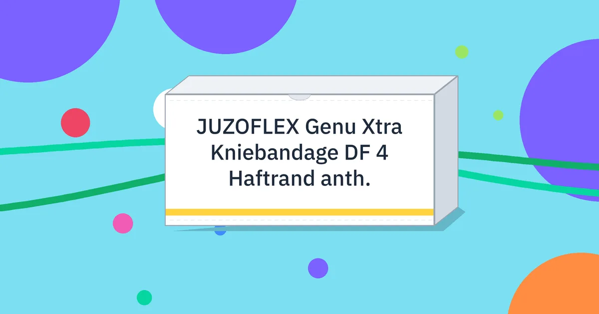 Symbolbild: Packung mit der Aufschrift JUZOFLEX Genu Xtra Kniebandage DF 4 Haftrand anth. (PZN 16497445) – Verfügbarkeit und Bezug in Apotheken in Frankfurt am Main