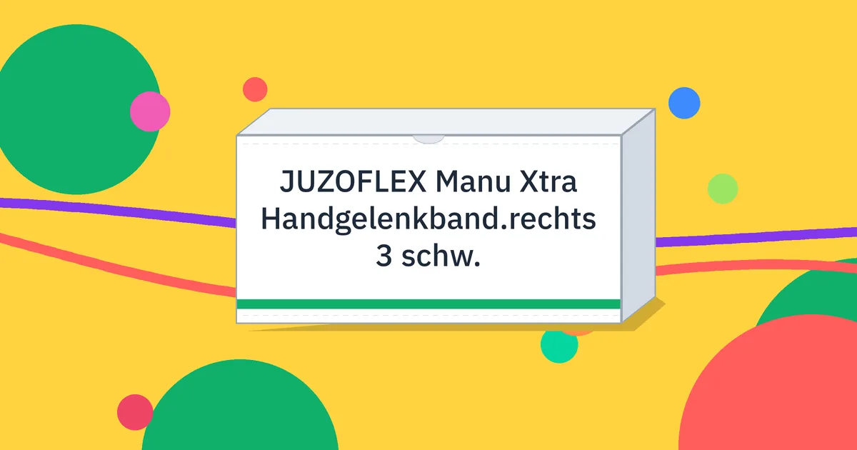 Symbolbild: Packung mit der Aufschrift JUZOFLEX Manu Xtra Handgelenkband.rechts 3 schw. (PZN 16635396) – Verfügbarkeit und Bezug in Apotheken in Frankfurt am Main