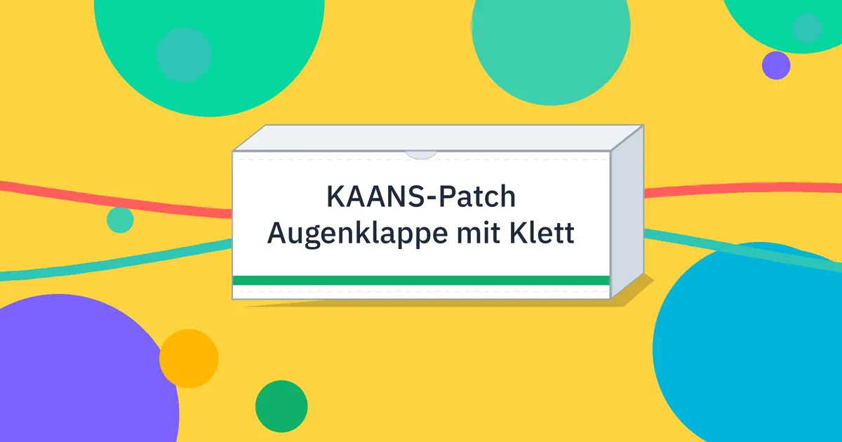 Symbolbild: Packung mit der Aufschrift KAANS-Patch Augenklappe mit Klett (PZN 17195114) – Verfügbarkeit und Bezug in Apotheken in Frankfurt am Main