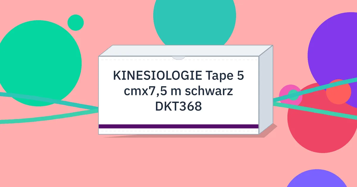 Symbolbild: Packung mit der Aufschrift KINESIOLOGIE Tape 5 cmx7,5 m schwarz DKT368 (PZN 17174827) – Verfügbarkeit und Bezug in Apotheken in Frankfurt am Main