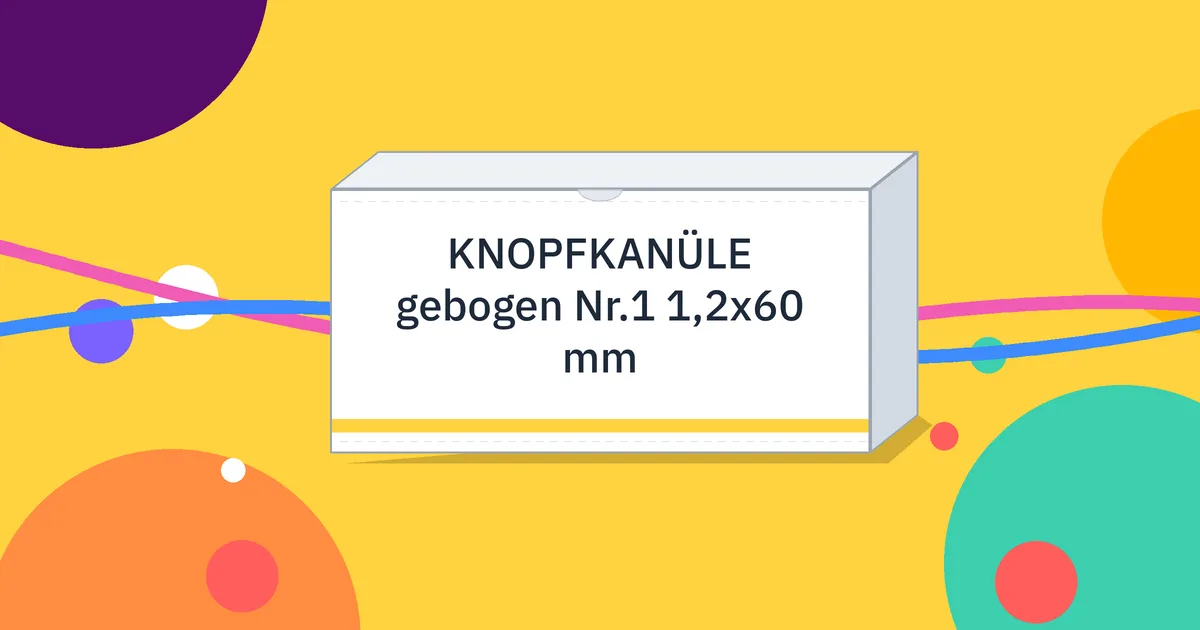 Symbolbild: Packung mit der Aufschrift KNOPFKANÜLE gebogen Nr.1 1,2x60 mm (PZN 04917451) – Verfügbarkeit und Bezug in Apotheken in Frankfurt am Main