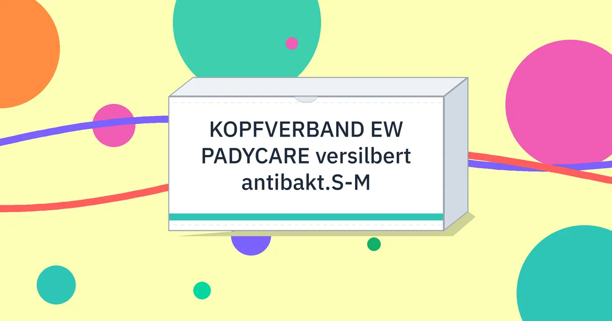 Symbolbild: Packung mit der Aufschrift KOPFVERBAND EW PADYCARE versilbert antibakt.S-M (PZN 10940253) – Verfügbarkeit und Bezug in Apotheken in Frankfurt am Main