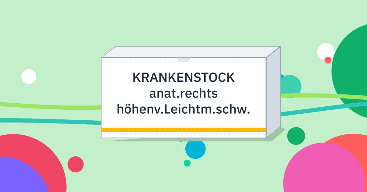Symbolbild: Packung mit der Aufschrift KRANKENSTOCK anat.rechts höhenv.Leichtm.schw. (PZN 03052380) – Verfügbarkeit und Bezug in Apotheken in Frankfurt am Main
