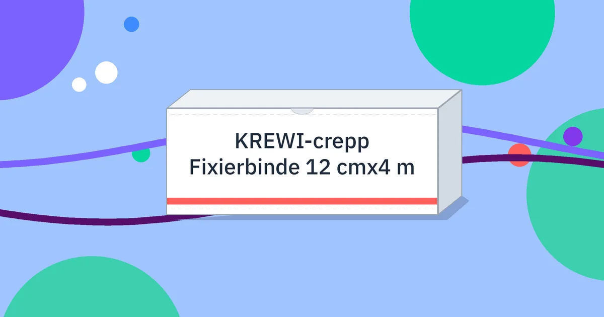 Symbolbild: Packung mit der Aufschrift KREWI-crepp Fixierbinde 12 cmx4 m (PZN 17299405) – Verfügbarkeit und Bezug in Apotheken in Frankfurt am Main