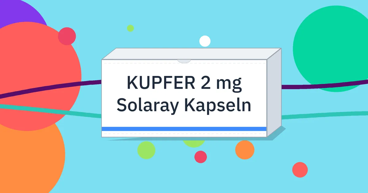 Symbolbild: Packung mit der Aufschrift KUPFER 2 mg Solaray Kapseln (PZN 17386110) – Verfügbarkeit und Bezug in Apotheken in Frankfurt am Main