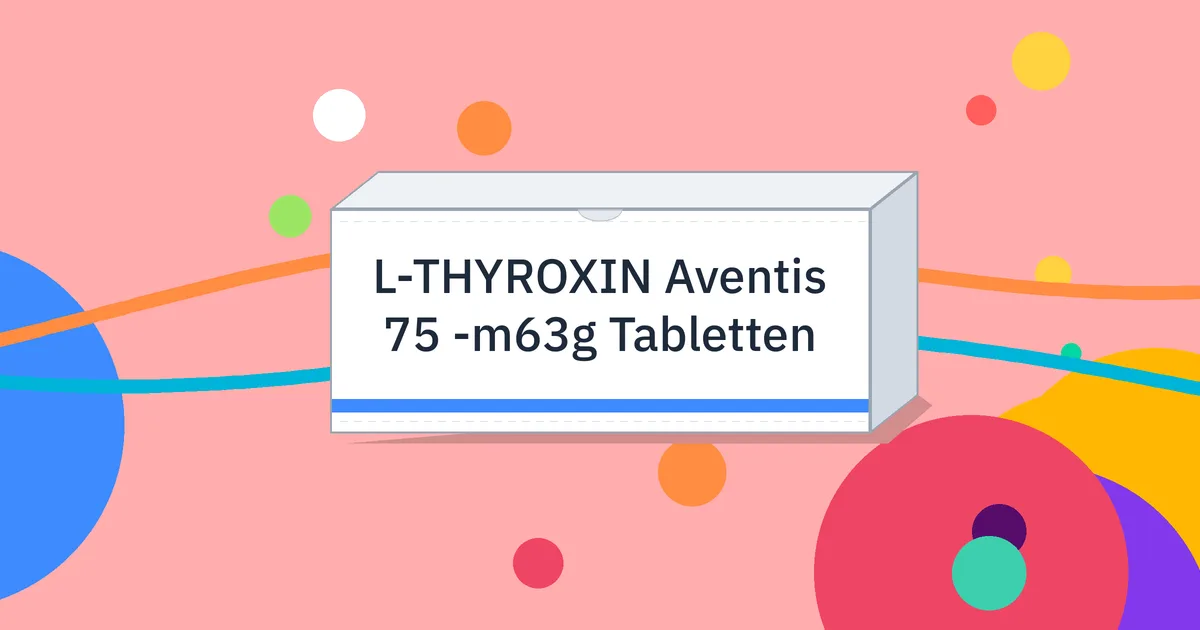 Symbolbild: Packung mit der Aufschrift L-THYROXIN Aventis 75 -m63g Tabletten (PZN 12727090) – Verfügbarkeit und Bezug in Apotheken in Frankfurt am Main