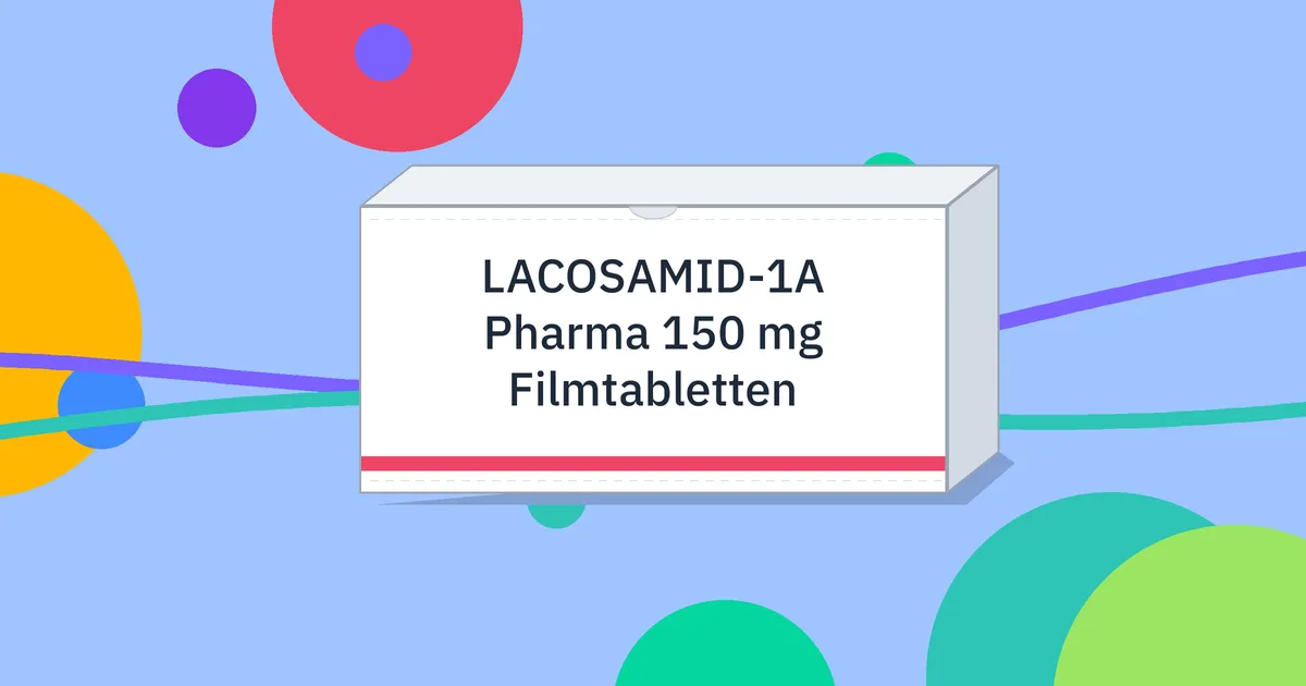 Symbolbild: Packung mit der Aufschrift LACOSAMID-1A Pharma 150 mg Filmtabletten (PZN 15235737) – Verfügbarkeit und Bezug in Apotheken in Frankfurt am Main