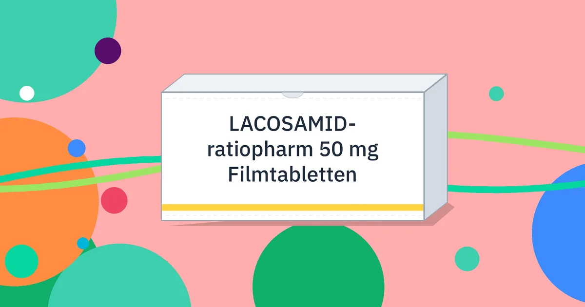 Symbolbild: Packung mit der Aufschrift LACOSAMID-ratiopharm 50 mg Filmtabletten (PZN 14308664) – Verfügbarkeit und Bezug in Apotheken in Frankfurt am Main