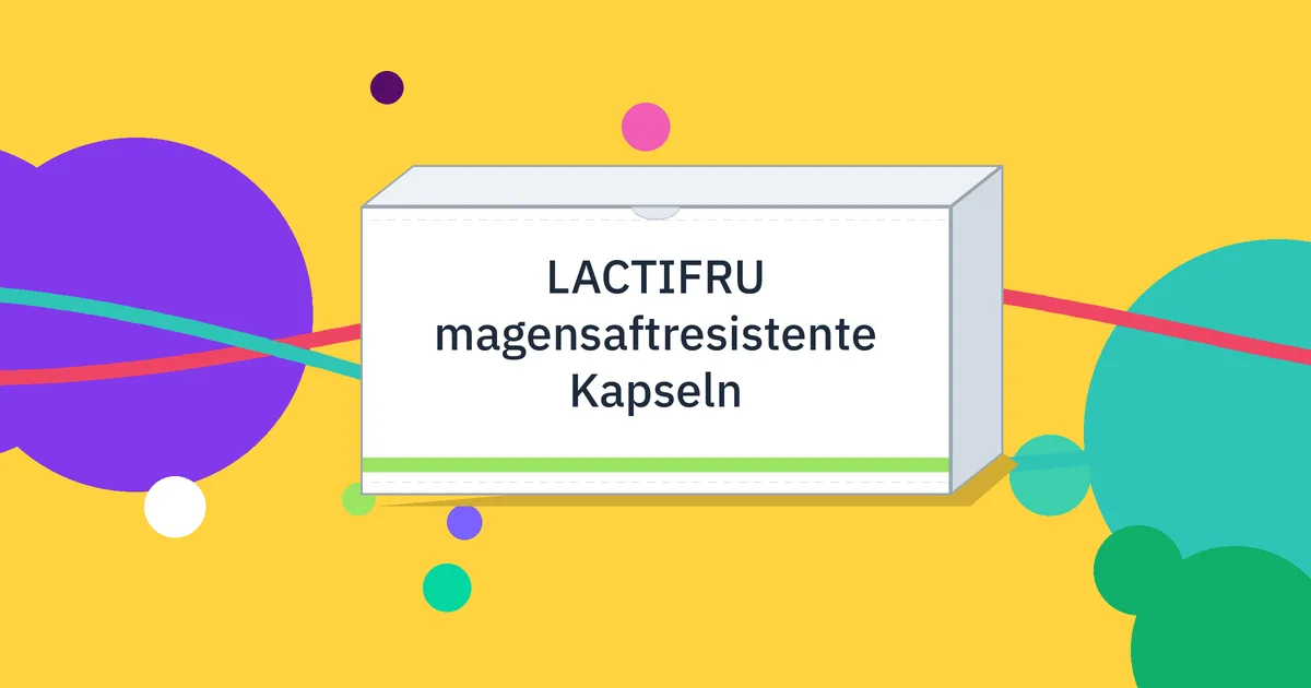 Symbolbild: Packung mit der Aufschrift LACTIFRU magensaftresistente Kapseln (PZN 10181391) – Verfügbarkeit und Bezug in Apotheken in Frankfurt am Main