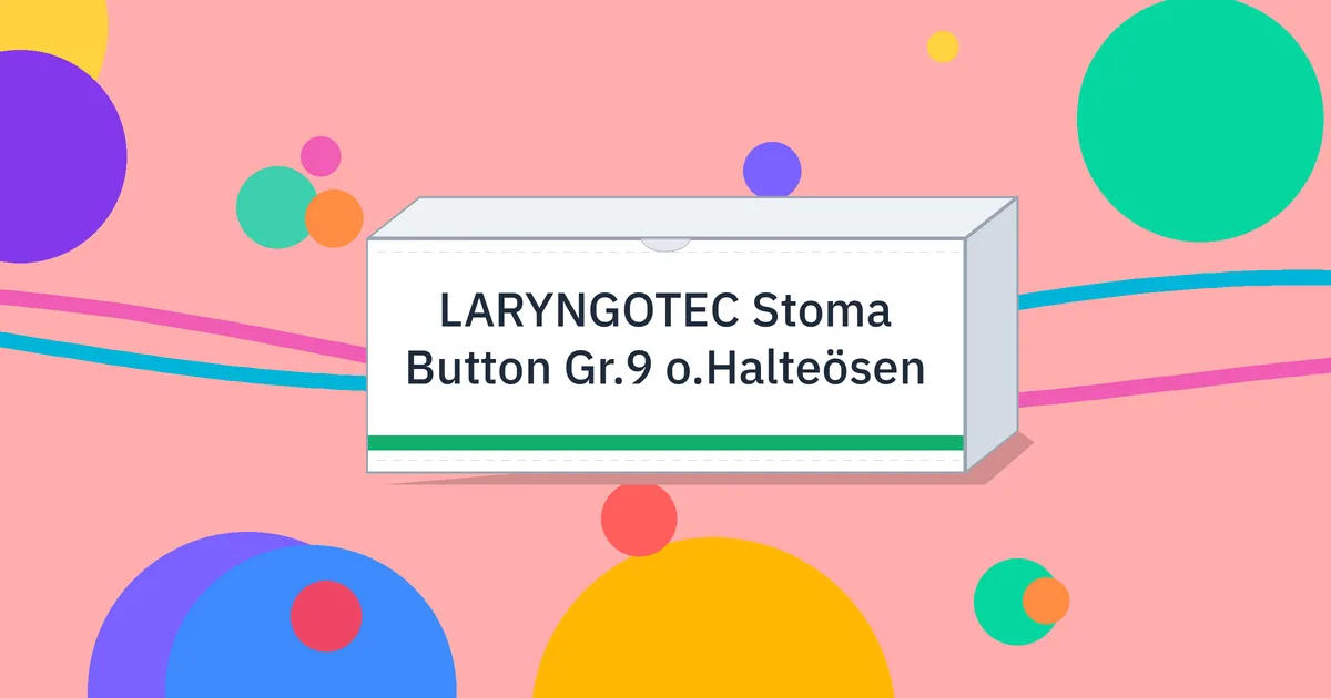 Symbolbild: Packung mit der Aufschrift LARYNGOTEC Stoma Button Gr.9 o.Halteösen (PZN 06801422) – Verfügbarkeit und Bezug in Apotheken in Frankfurt am Main